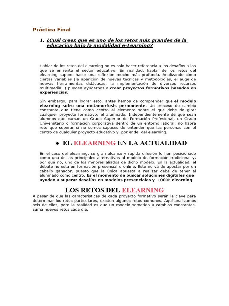 Práctica Final E-Learning | PDF | Modificación de comportamiento | Aprendizaje