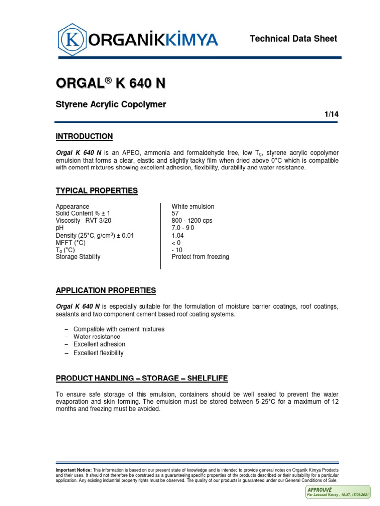 Orgal K 640 N Technical Data Sheet | PDF