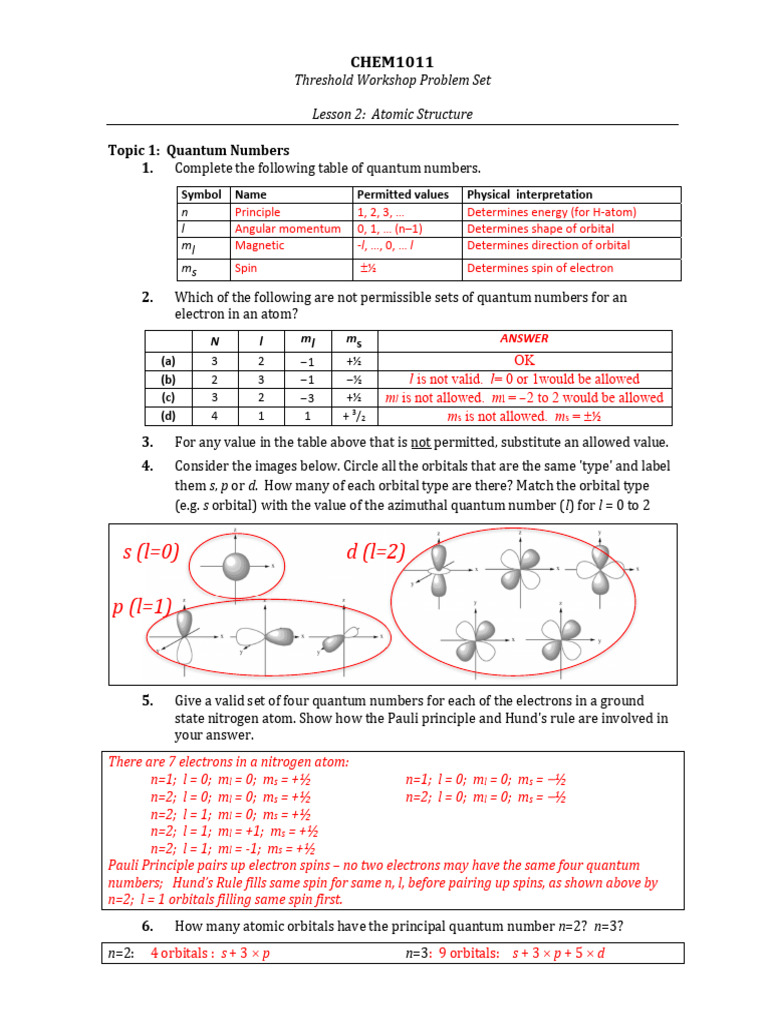 TW2 Atomic Structure Answers | PDF | Atomic Orbital | Electron ...