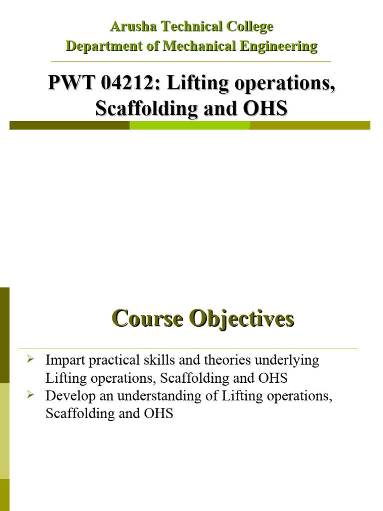 Chapter0-Lifting Operation, Scafolding and OSH | PDF | Occupational ...