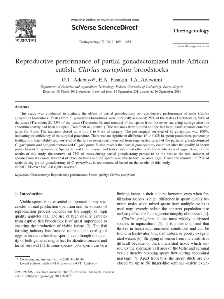 Reproductive Performance of Partial Gona | PDF | Testicle | Sperm