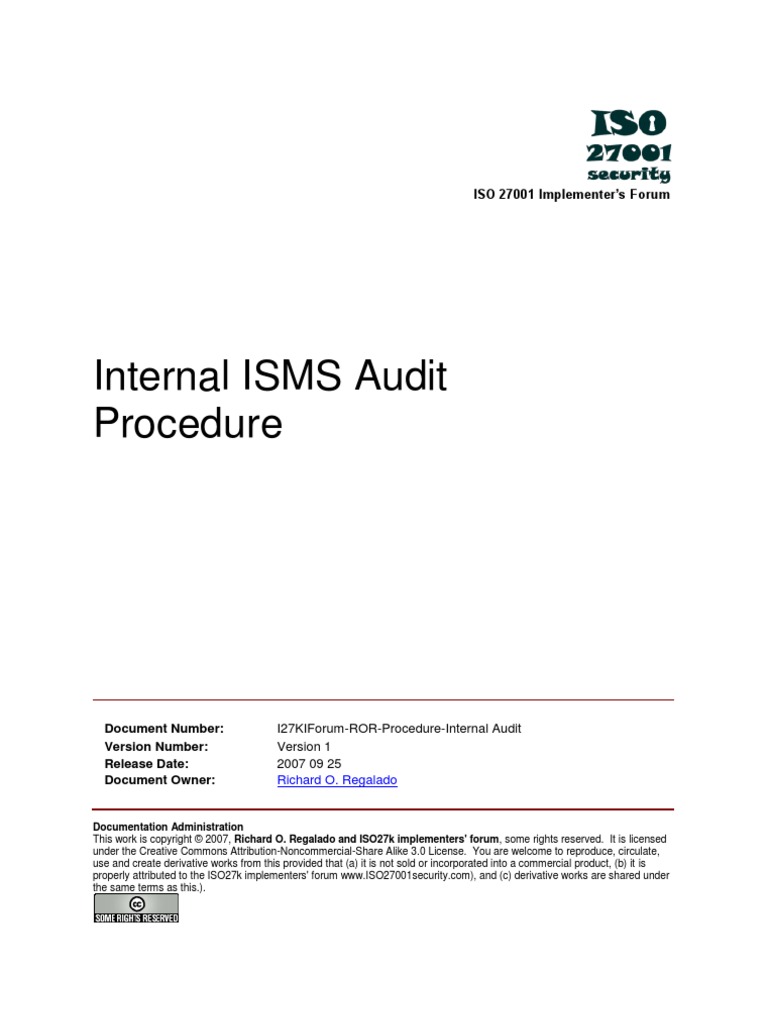 ISO27k ISMS Internal Audit Procedure | PDF | Auditor's Report | Audit