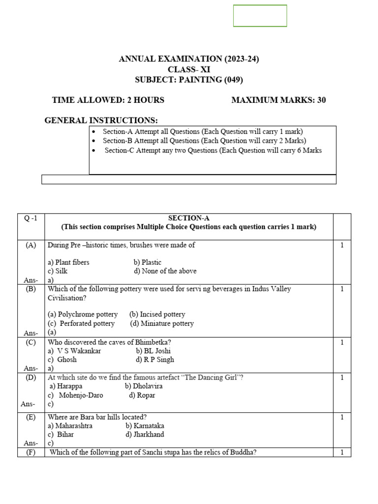 Annual Exam XI Set-B | PDF | Bronze | Temple