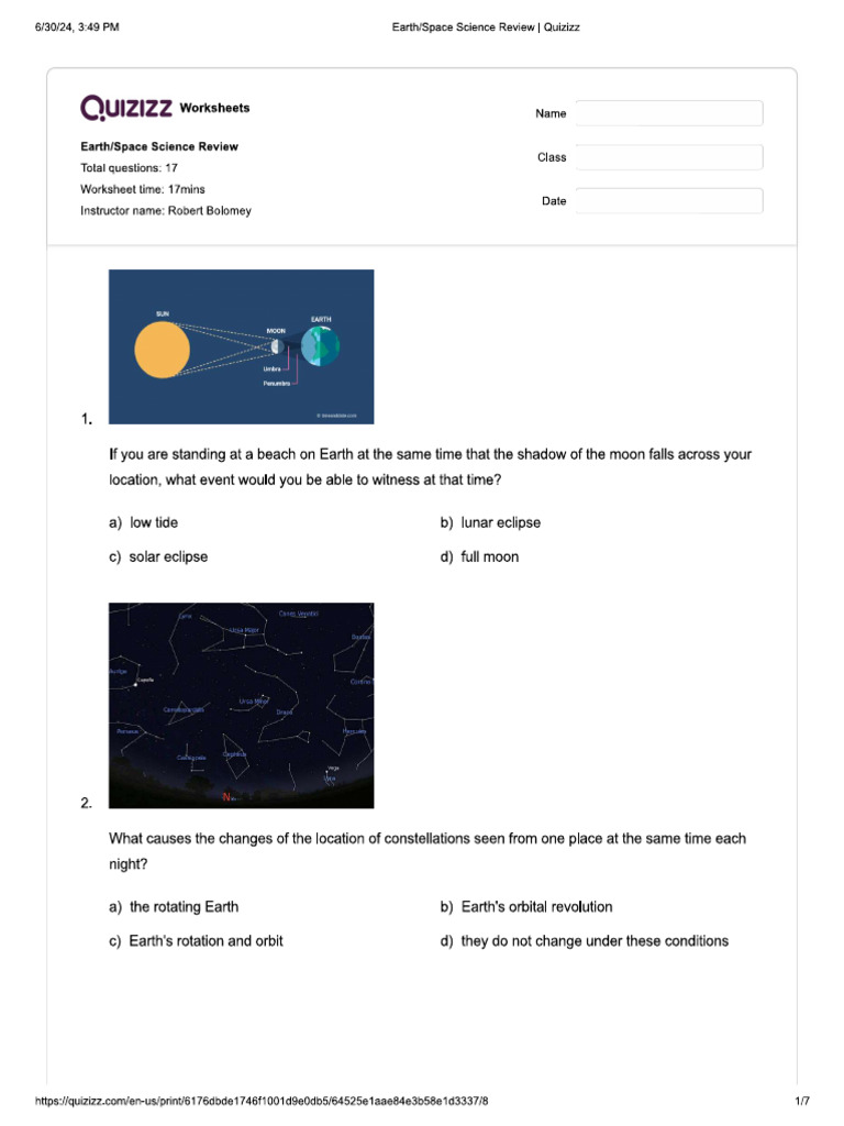 Earth Space Science 1 | PDF