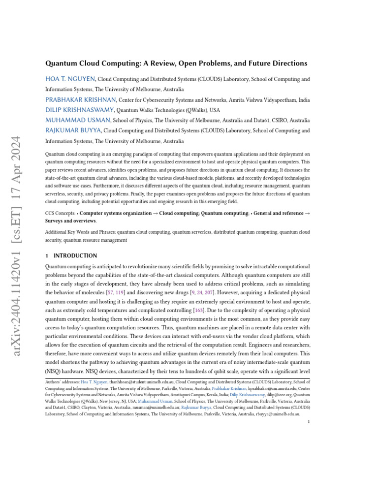 Quantum Cloud Computing: A Review, Open Problems, and Future Directions | PDF | Cloud Computing ...