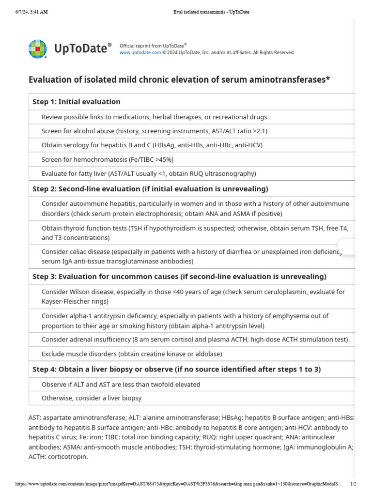 Eval Isolated Transaminitis - UpToDate | PDF | Liver | Clinical Medicine