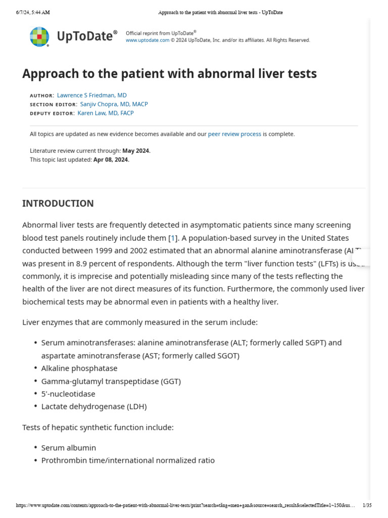 Approach To The Patient With Abnormal Liver Tests - UpToDate | PDF ...
