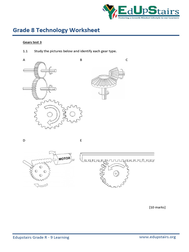 Grade 8 Gear Types Worksheet | PDF