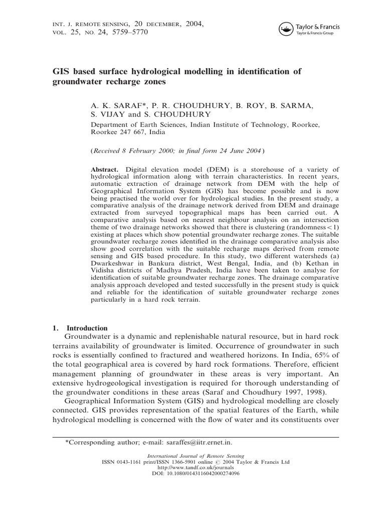 Gis Based Surface Hydrological Modelling In Identification Of Groundwater Recharge Zones Pdf