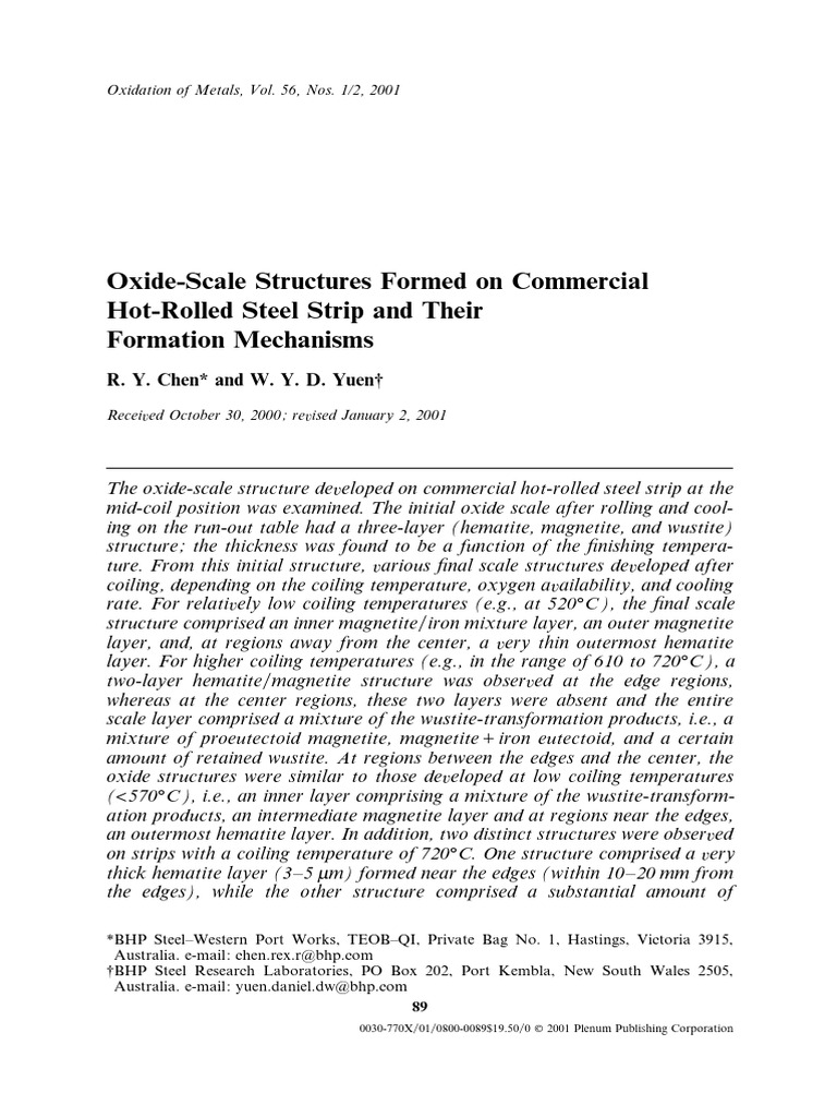 Oxide-Scale Structures Formed On Commercial Hot-Rolled Steel Strip and ...