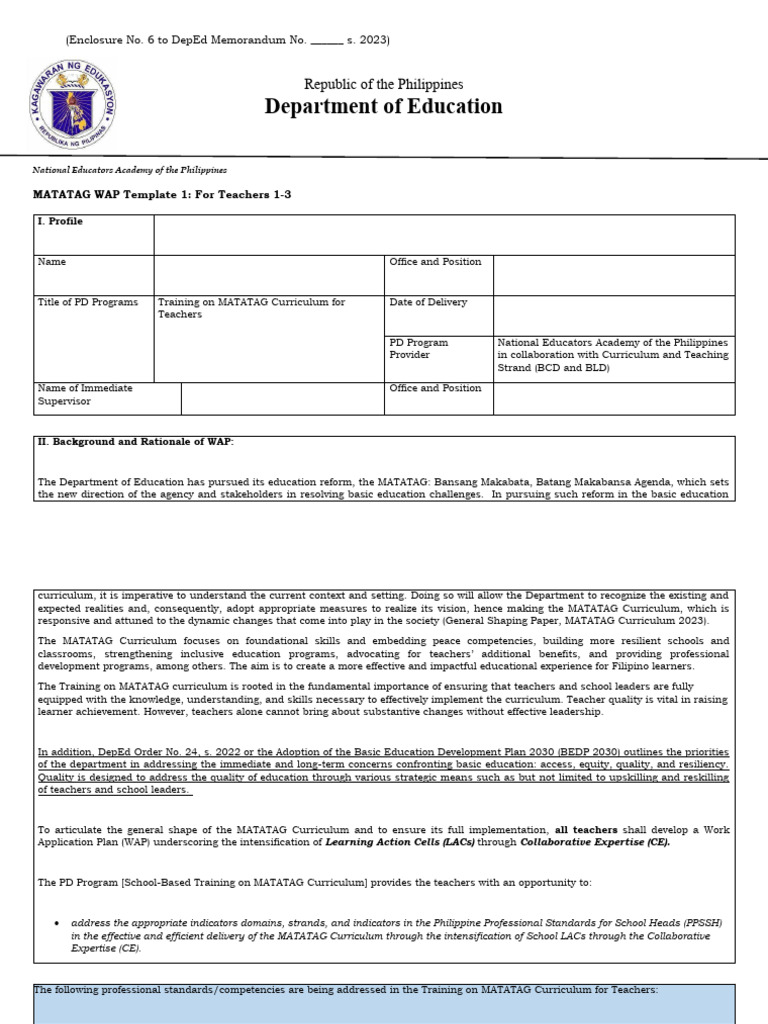 MATATAG WAP For Teachers 1 3 | PDF | Educational Assessment | Learning