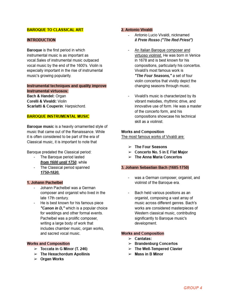 Baroque - Romantic and Classical Composers (Art Appreciation) | PDF ...