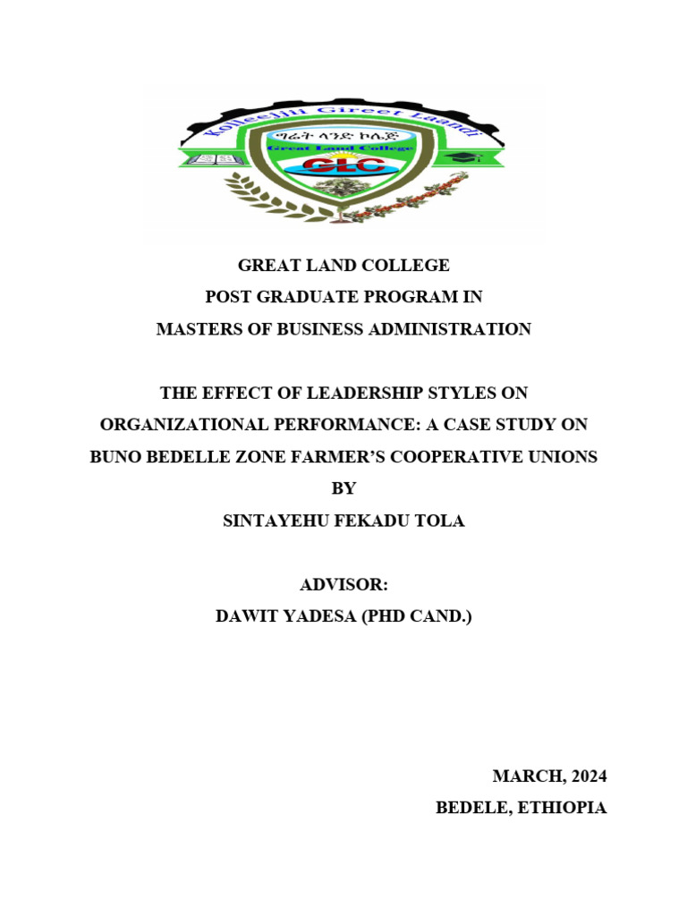 1.sintayehu Fekadu Tola Last Corrected Thesis | PDF | Leadership | Transformational Leadership