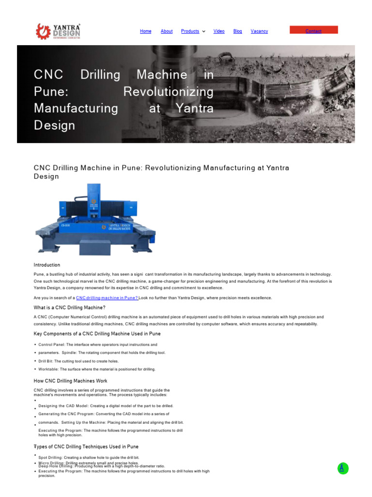 CNC Drilling Machines Pune: Yantra Design | PDF | Numerical Control | Drilling