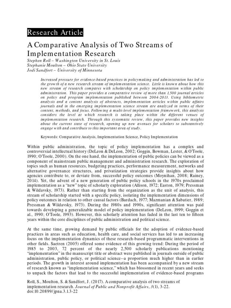 A Comparative Analysis of Two Streams of Implementation Research | PDF | Qualitative Research ...