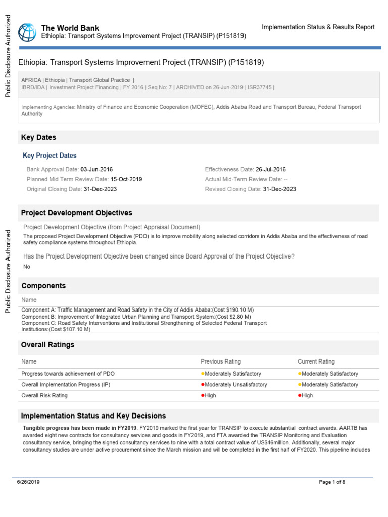 Disclosable Version of The ISR Ethiopia Transport Systems Improvement ...
