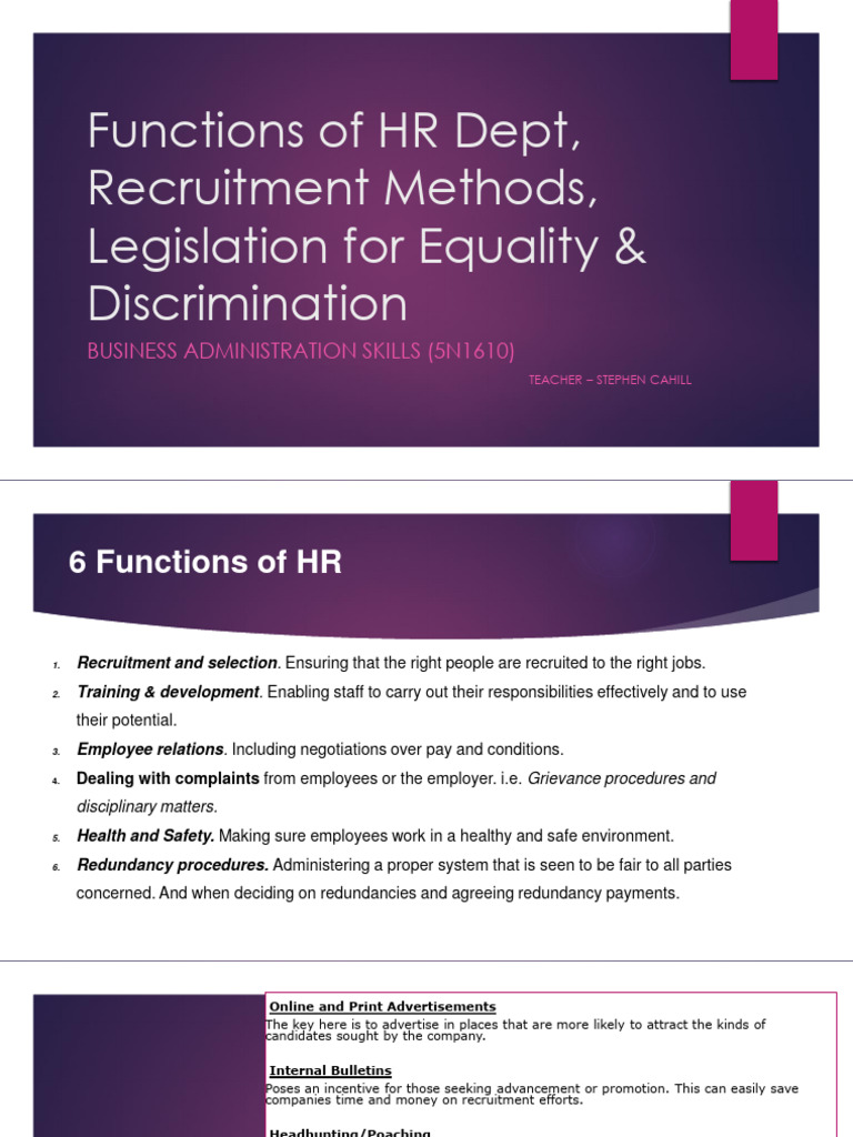 HR Functions - Recruitment - Methods - Discrimination | PDF ...