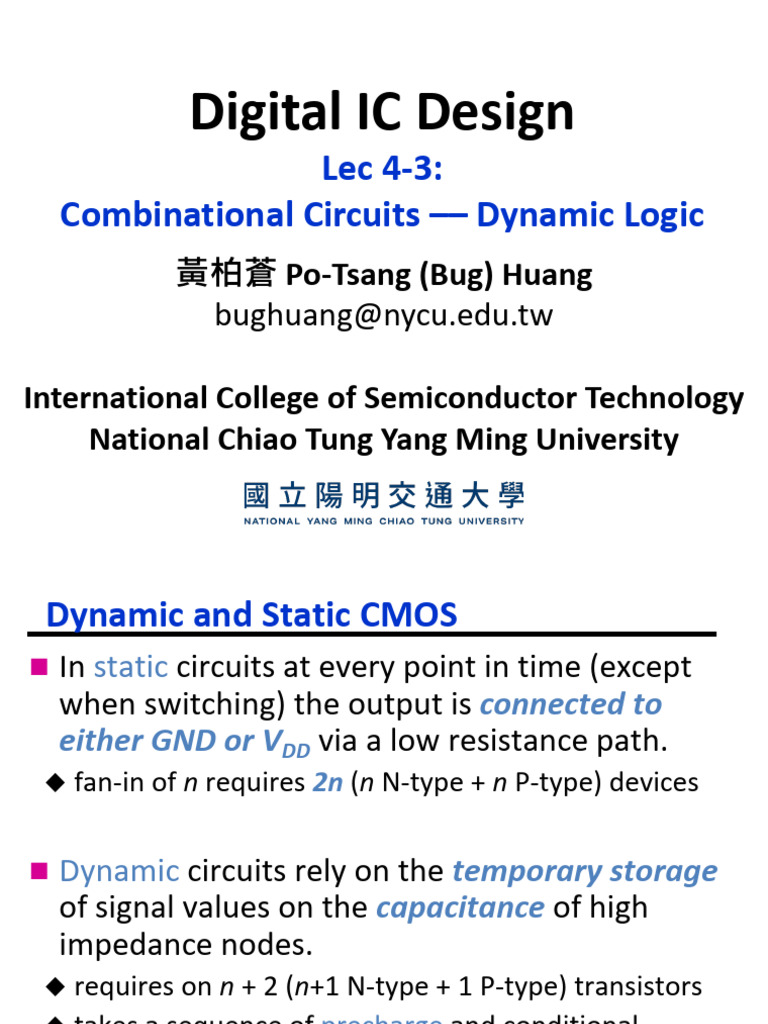DIC - Lec4 - 3 - Combinational Circuits - Dynamic Logic | PDF | Cmos | Logic Gate