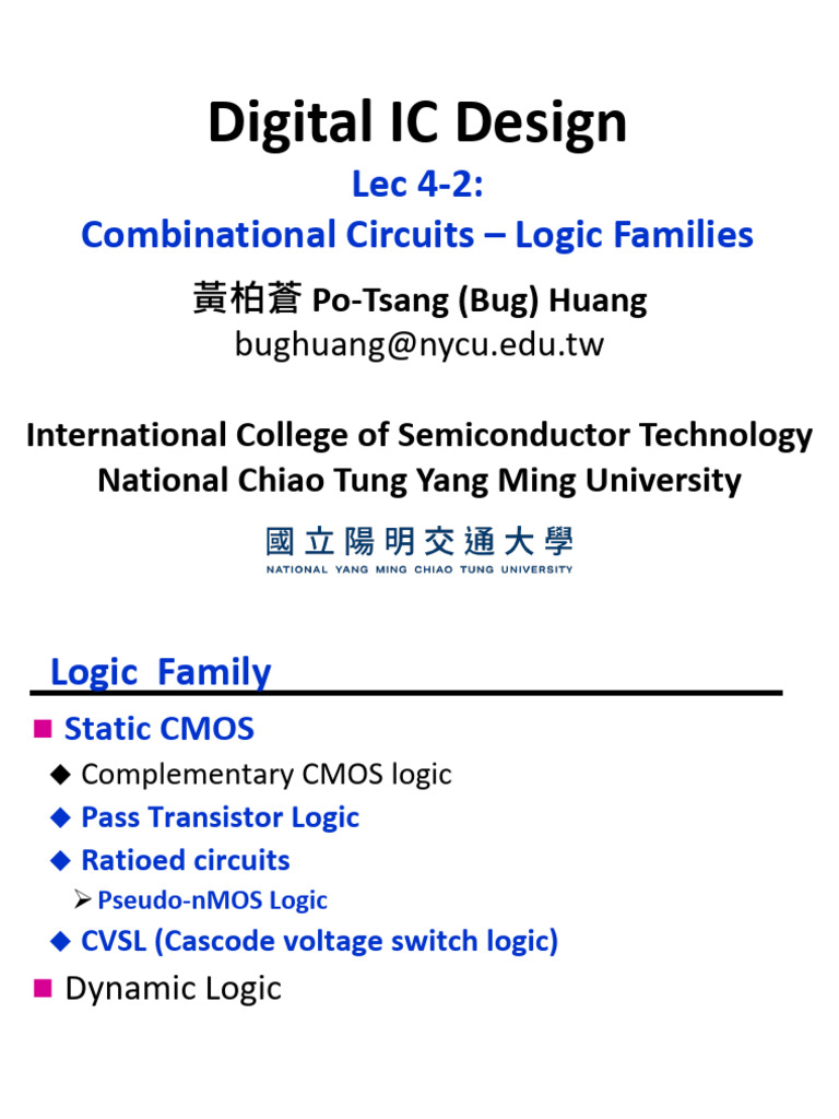 DIC - Lec4 - 2 - Combinational Circuits - Other Logic Families | PDF | Logic Gate | Cmos