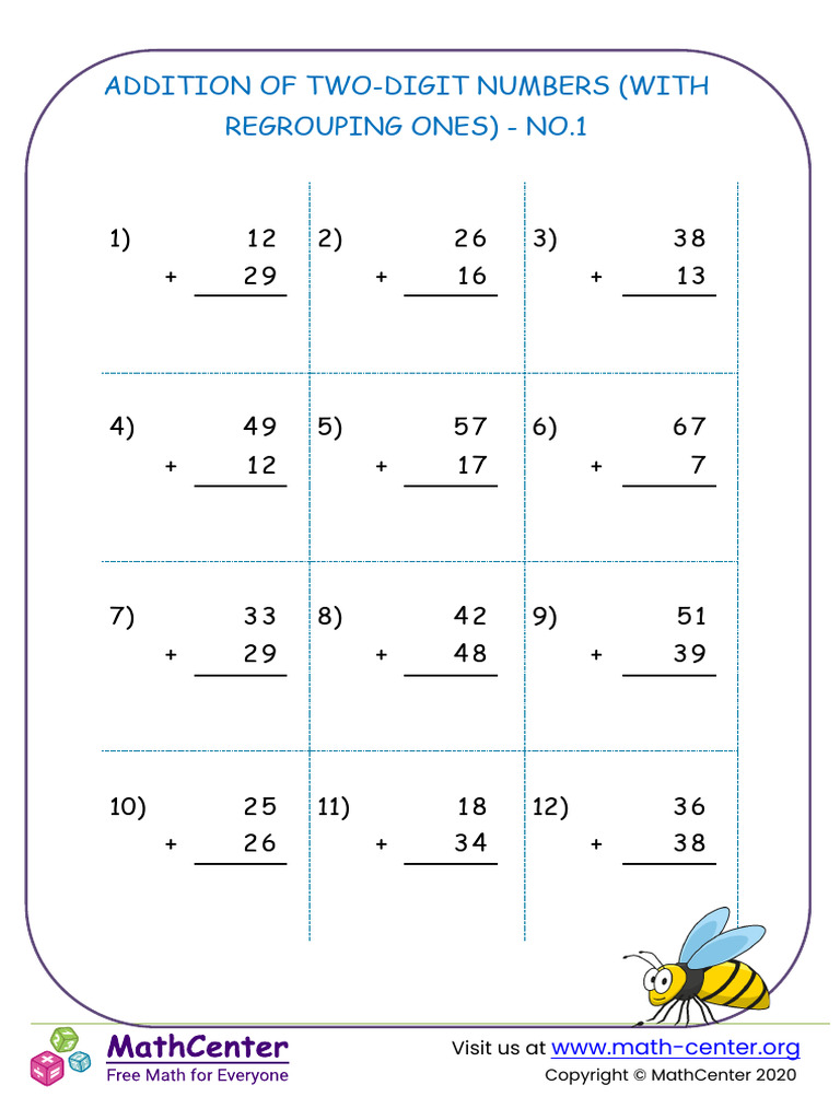 Addition of Two Digit Numbers With Regrouping Ones No.1 Questions | PDF