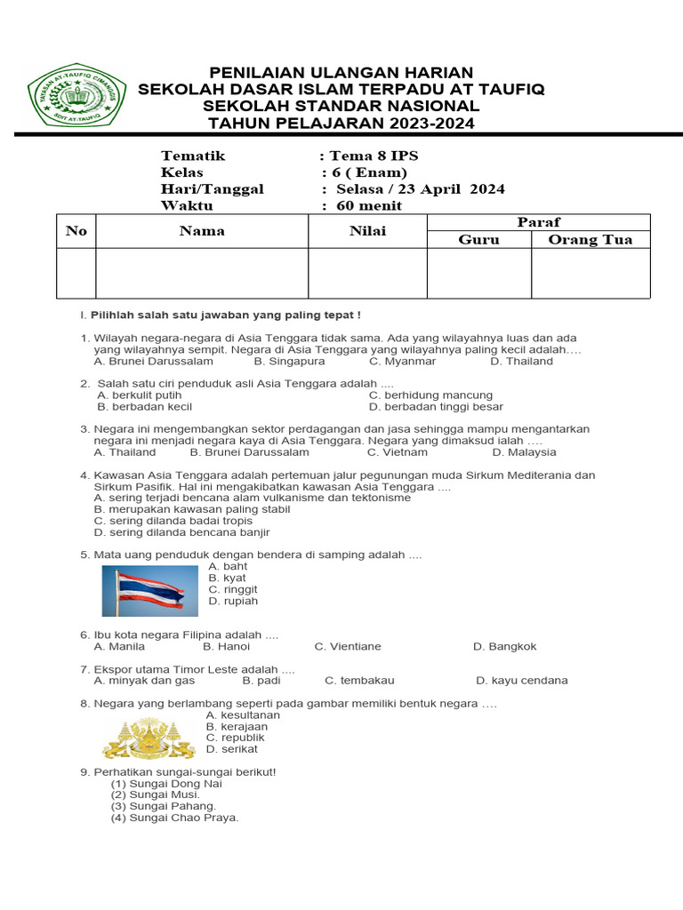 PENILAIAN ULANGAN HARIAN IPS Tema 8 | PDF