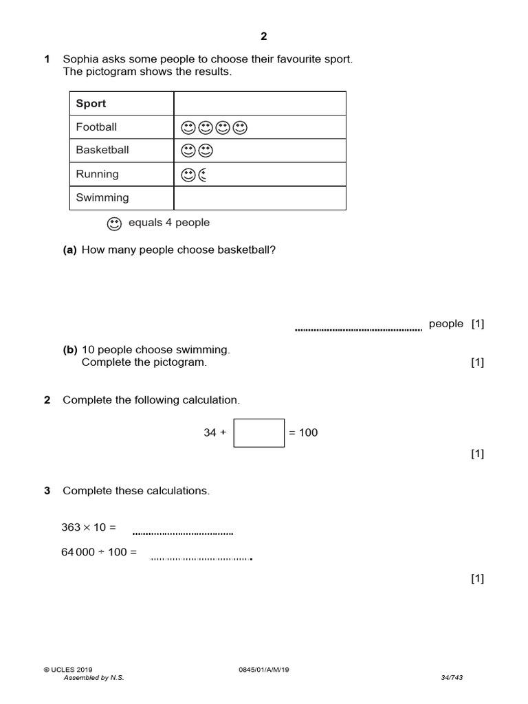 Cambridge Primary Checkpoint Mathematics0845Past Papers 2020 2006 | PDF ...