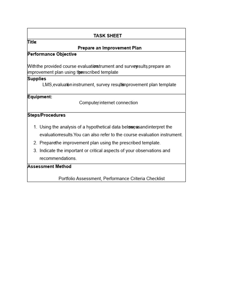 TASK SHEET - Improvement Plan | PDF | Educational Technology | Evaluation