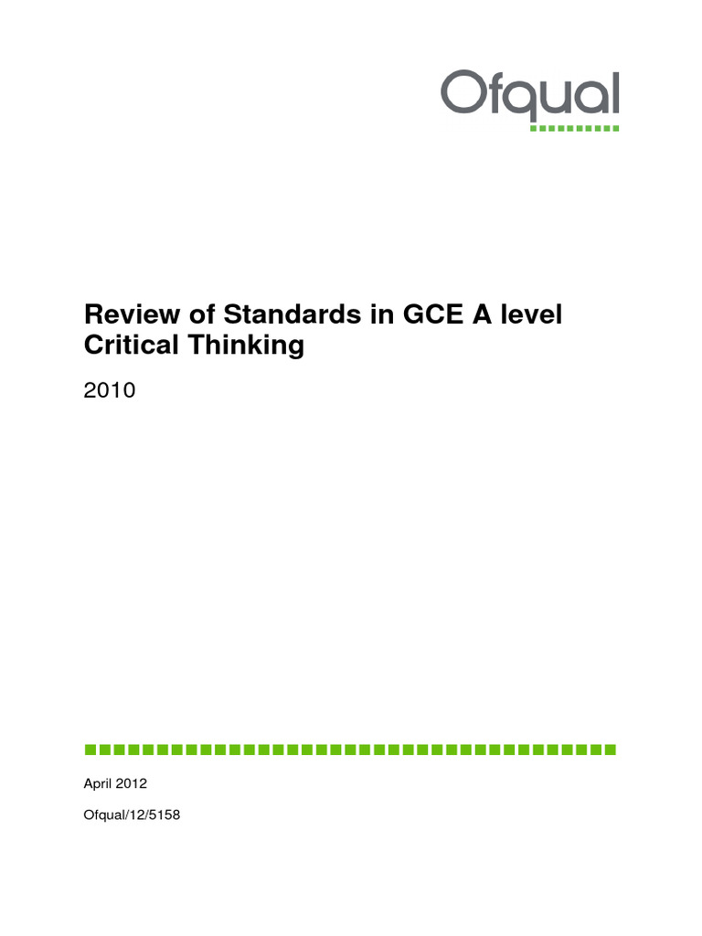 A Level Critical Thinking Standards Review | PDF | Gce Advanced Level ...