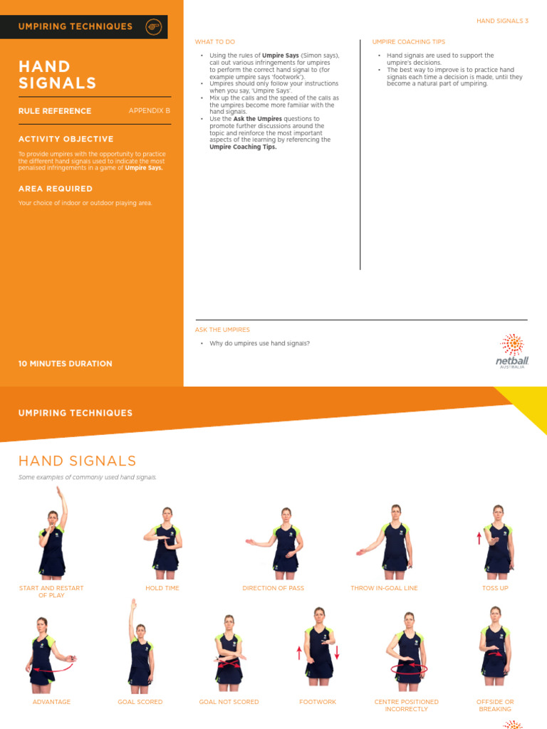 Hand Signals | PDF | Sport Variants | Team Sports