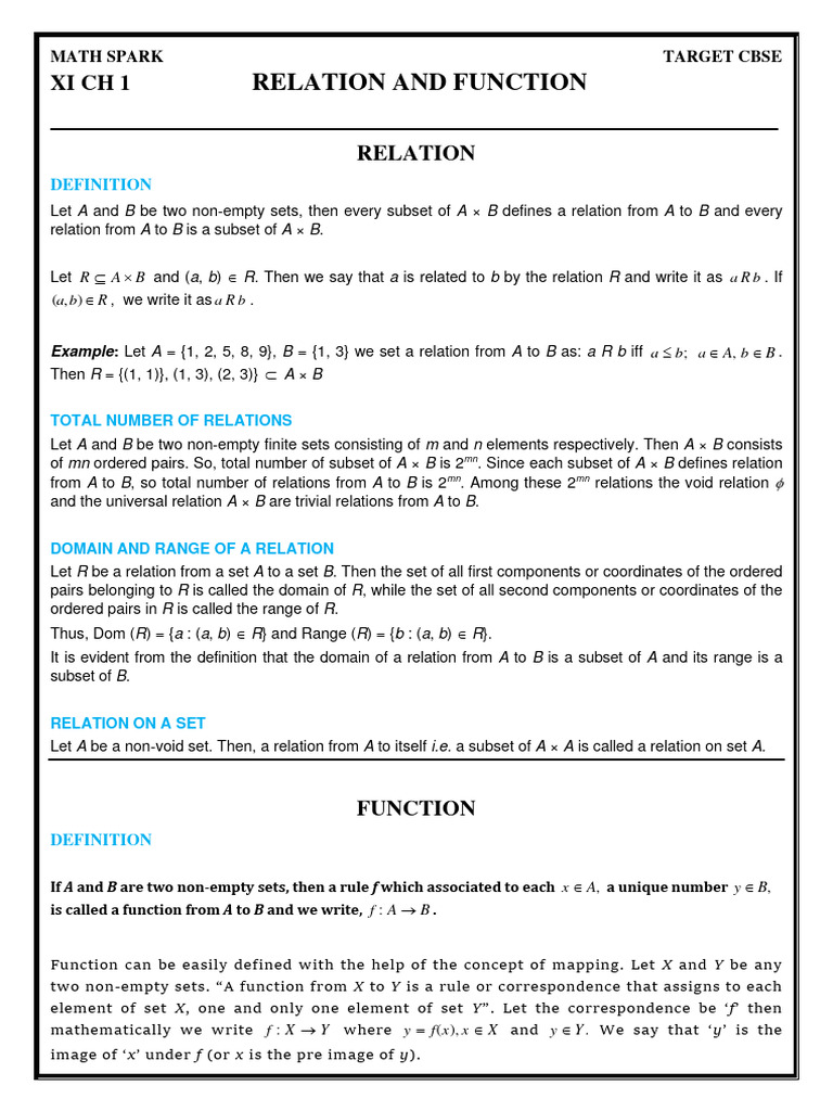 Xi Maths Relation-Function-Summary | PDF | Function (Mathematics) | Polynomial