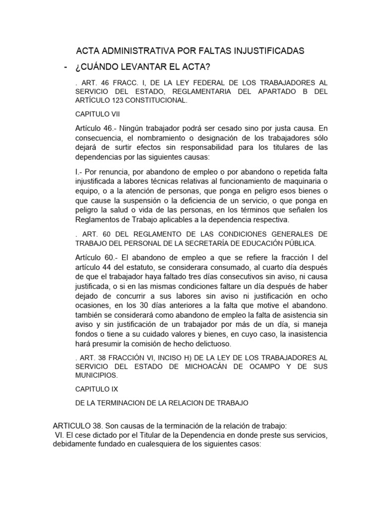 Acta Administrativa Por Faltas Injustificadas | PDF | Gobierno
