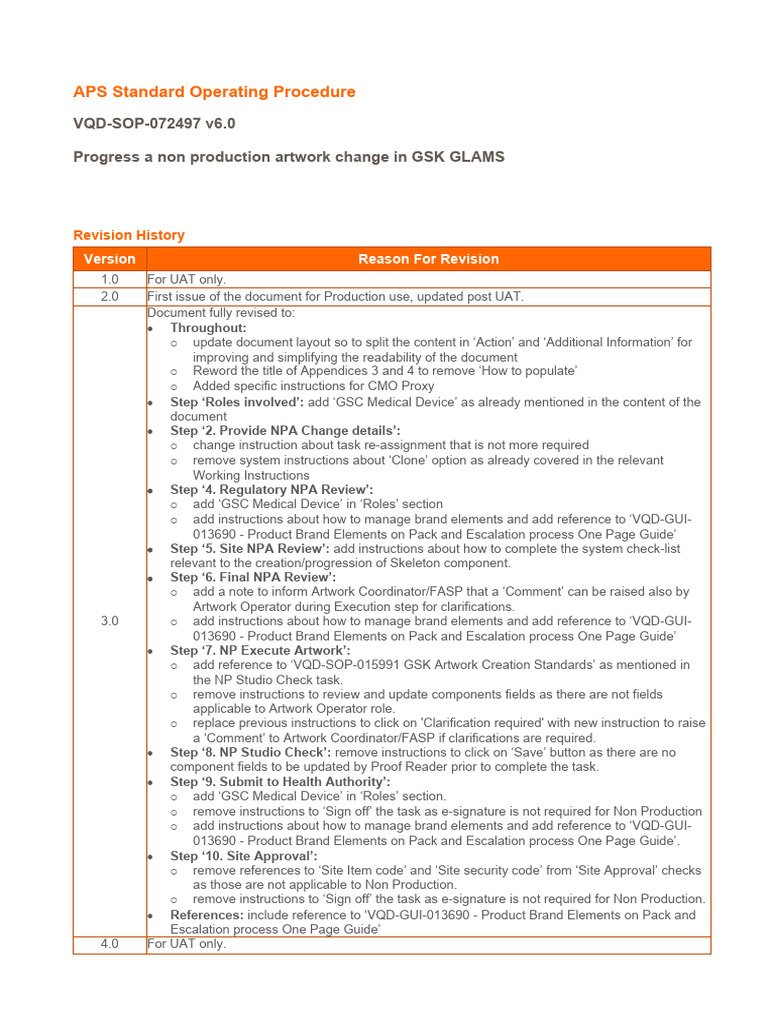 Progress A Non Production Artwork Change in GSK GLAMS | PDF ...