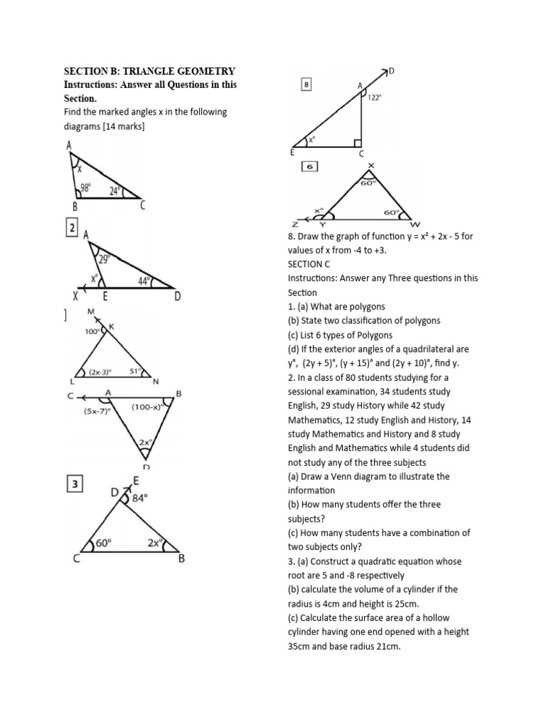 SS1 MATHS EXAM SECTION B and C | PDF | Area | Circle