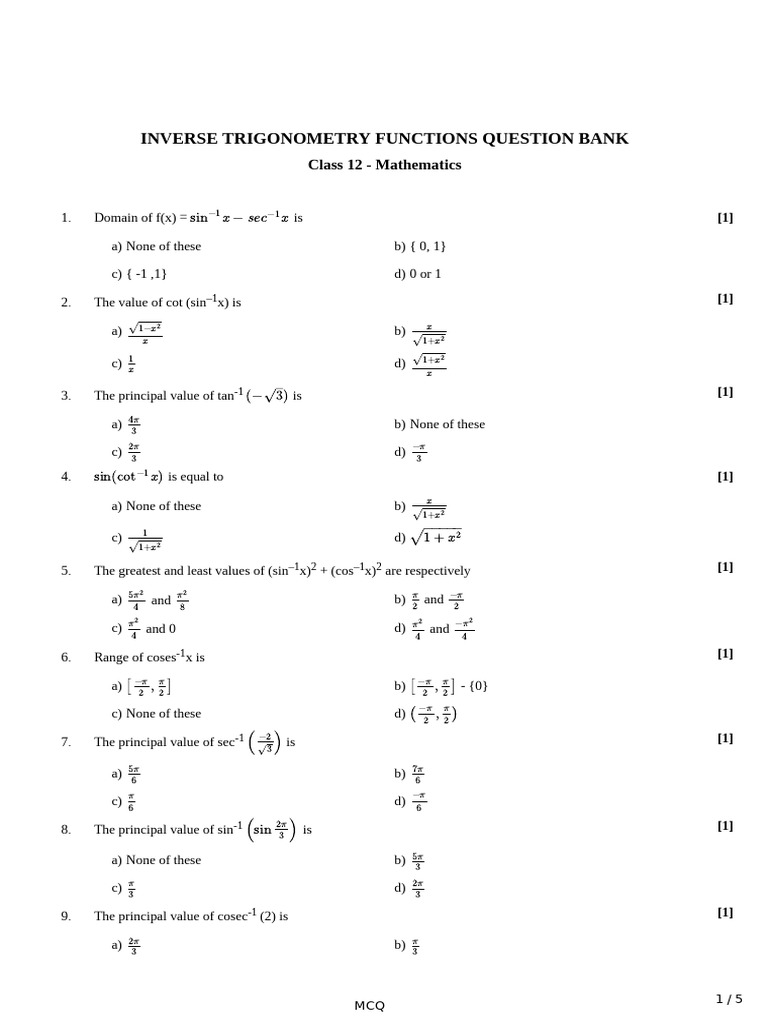 Inverse Trigonometric Functions | PDF | Function (Mathematics ... Inverse Trigonometric Functions | PDF | Function (Mathematics ...