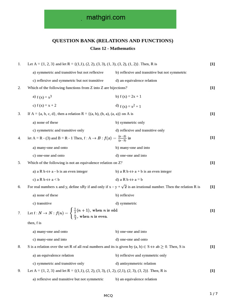 Relation and Functionpdf Class 12. | PDF | Function (Mathematics) | Mathematical Concepts