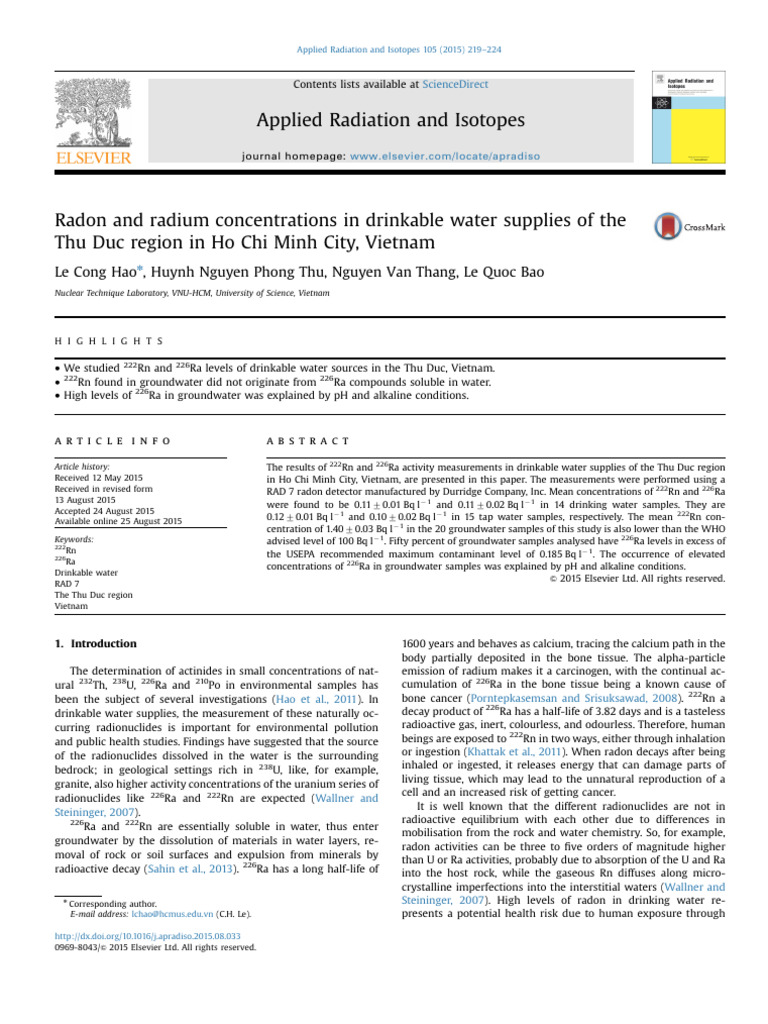 Radon & Radium in Thu Duc Water | PDF | Radioactive Decay | Water