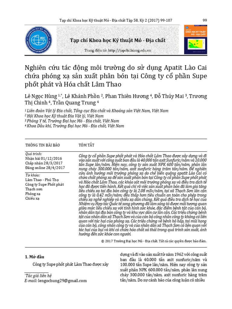 Nghiên C U Tác Đ NG Môi Trư NG Do S D NG Apatit Lào Cai | PDF