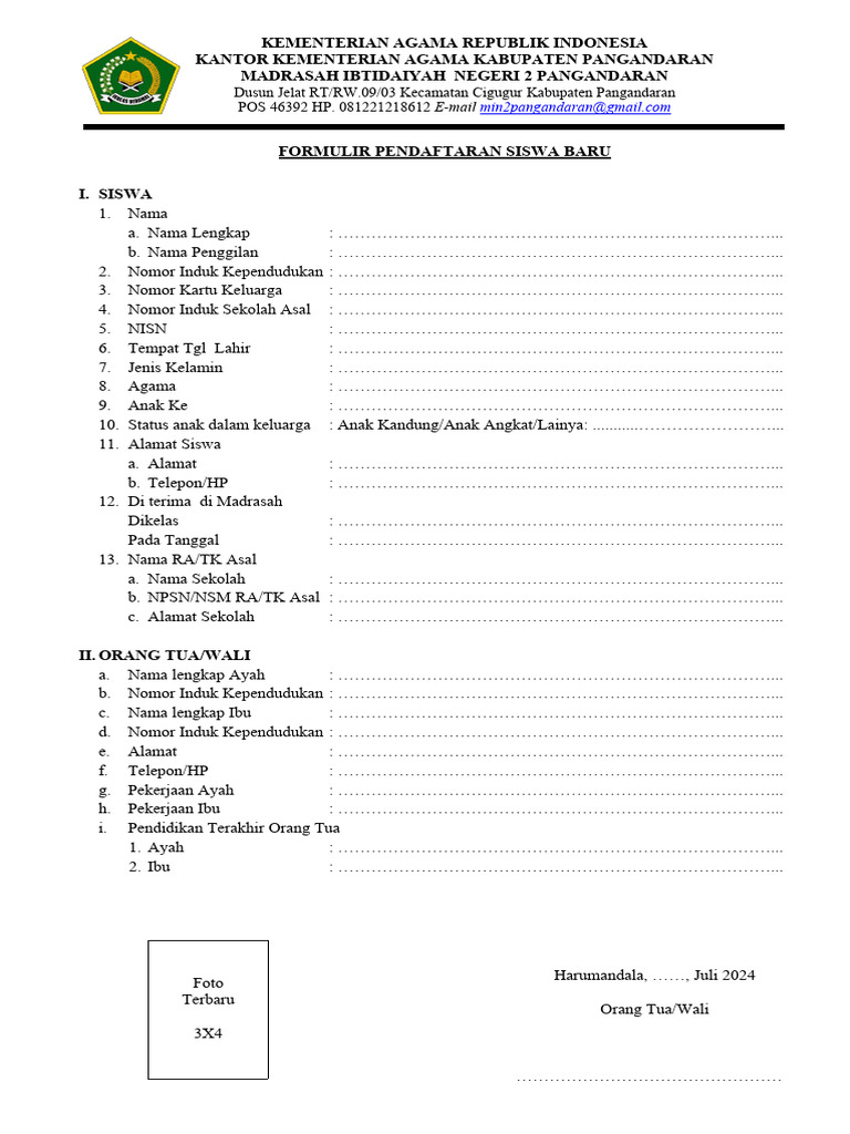 FORMULIR PPDB MIN 2 2024 Revisi Okk | PDF