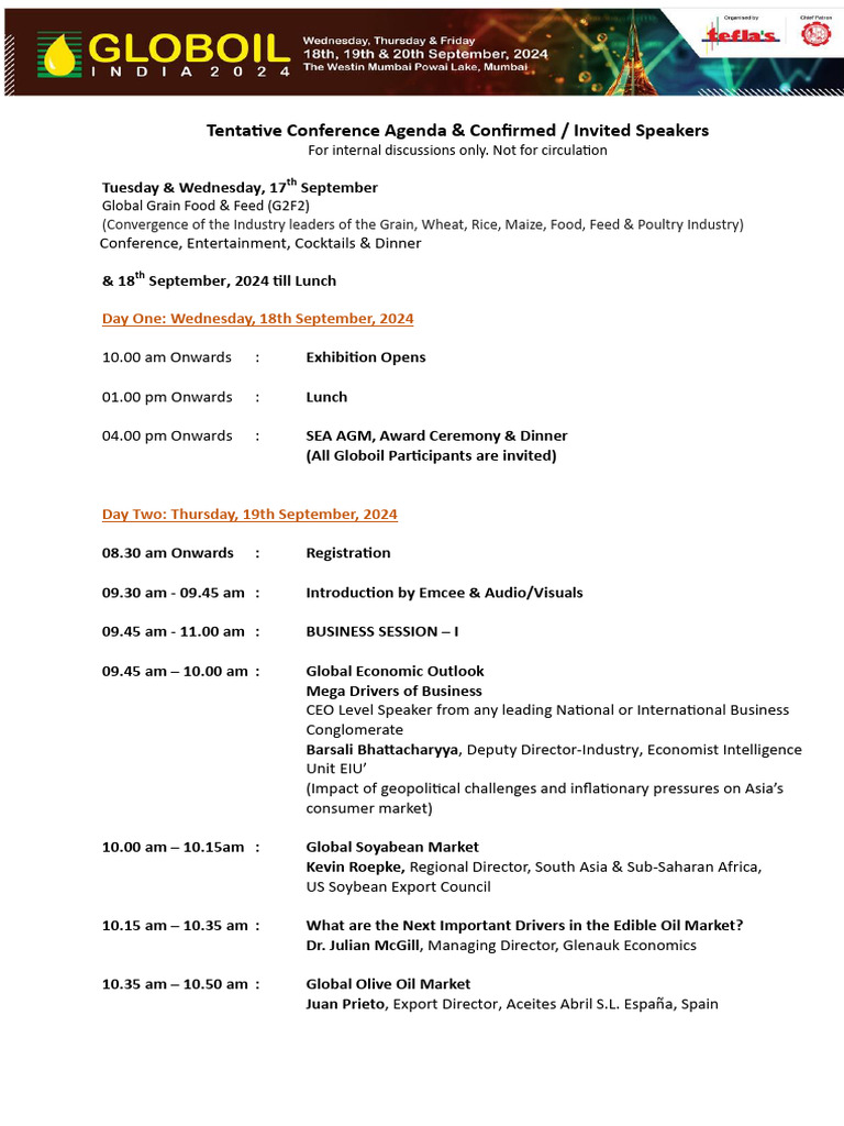 Globoil 2024 - Tentative Event Agenda | PDF | Business