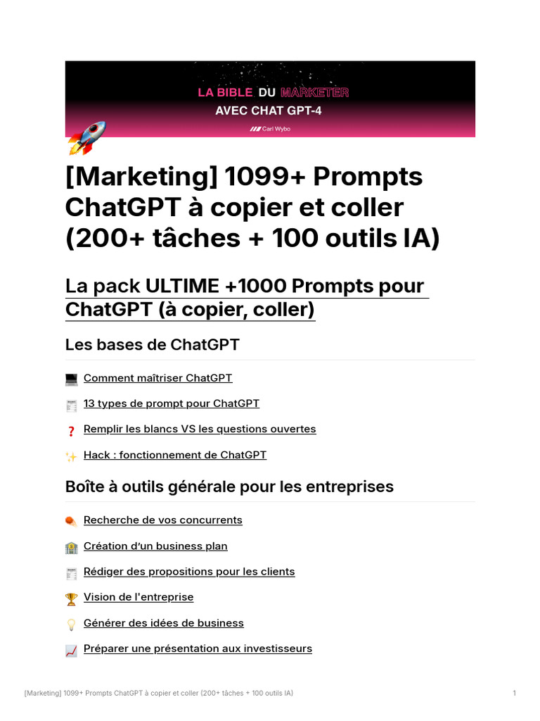 1099+ Prompts ChatGPT à Copier-Coller | PDF | LinkedIn | Publicité