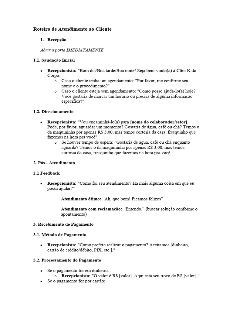 POP Roteiro de Atendimento Ao Cliente | PDF
