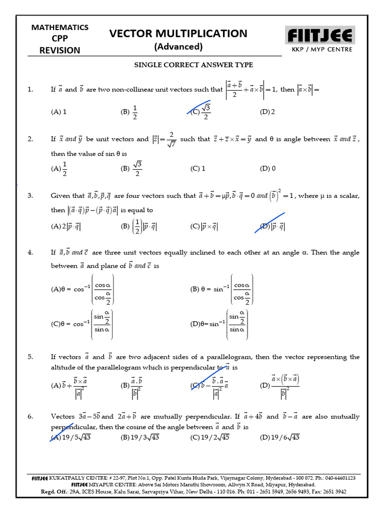 SR Maths Revision - VECTOR MULTIPLICATION - ADV - CPP (MNR) | PDF | Tetrahedron | Elementary ...