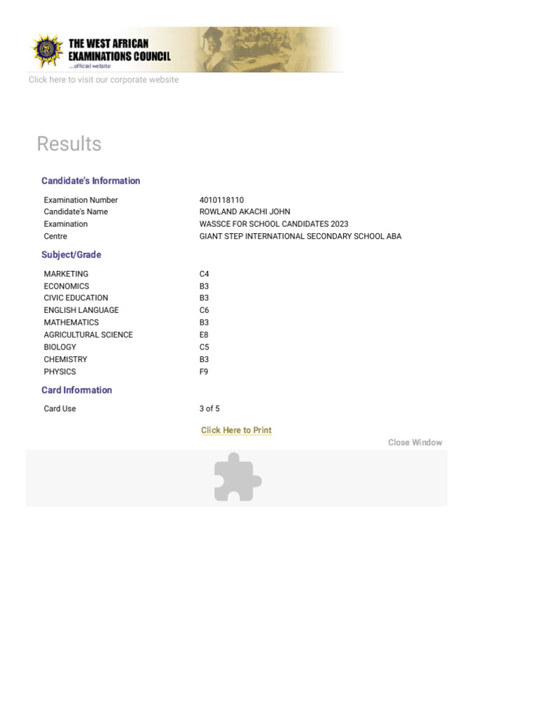 Waecdirect Online - Results | PDF