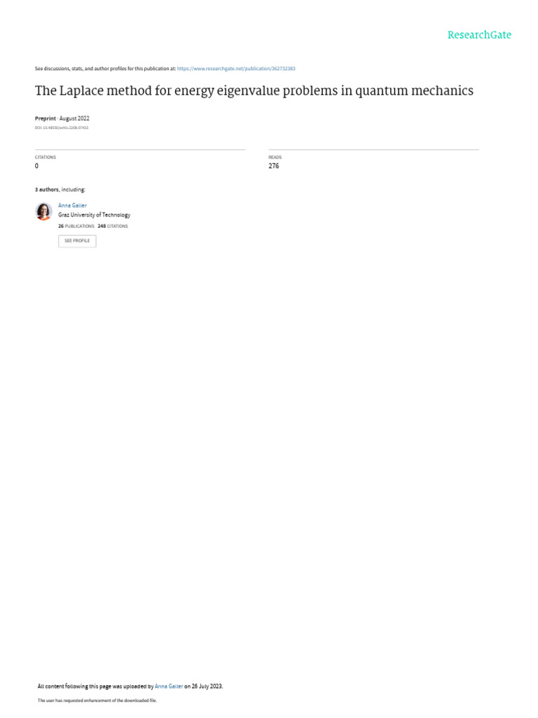 The Laplace Method For Energy Eigenvalue Problems | PDF | Wave Function | Schrödinger Equation