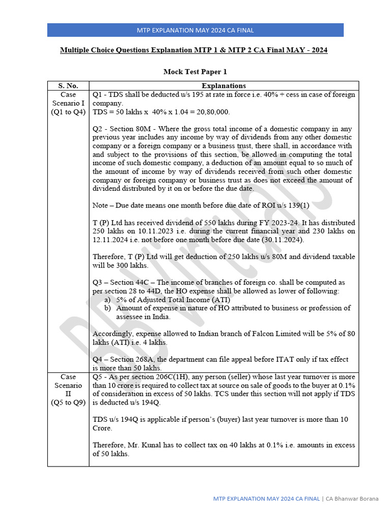 CA FINAL MAT MCQ's Explanations by CA BB | PDF | Capital Gains Tax ...