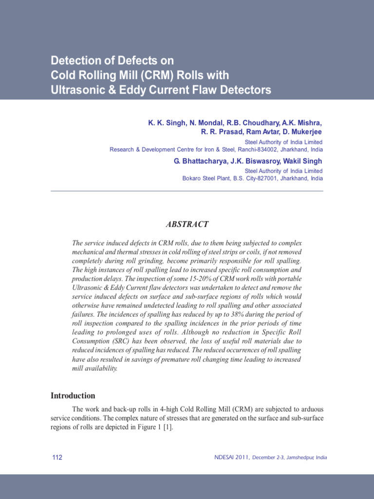 Detection of Defects On Cold Rolling Mill (CRM) Rolls With Ultrasonic ...