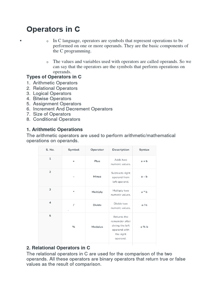 Operators in C | Download Free PDF | Mathematics | Arithmetic