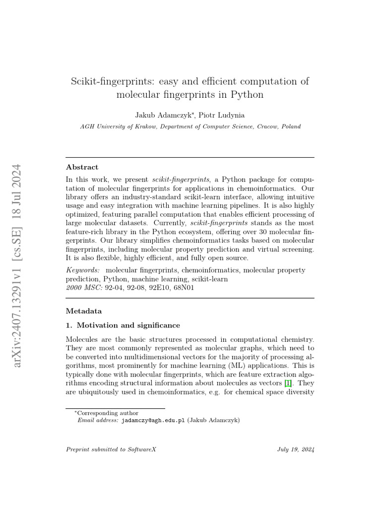 Scikit-Fingerprints: Python Molecular Fingerprints | PDF | Python (Programming Language ...