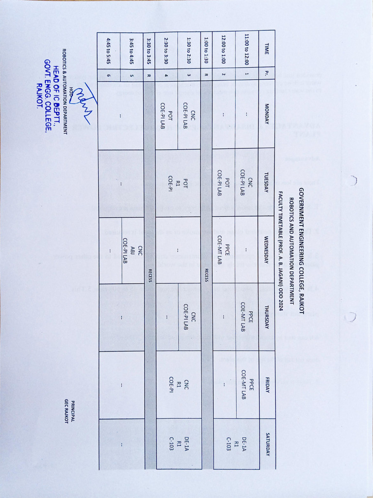 Ashish B J Timetable | PDF