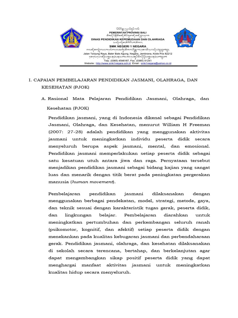 Capaian Pembelajaran PJOK di Sekolah | PDF